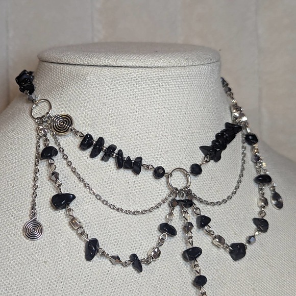 Handmade | Jewelry | Spiral Themed Obsidian Crystal Layered Gothic ...